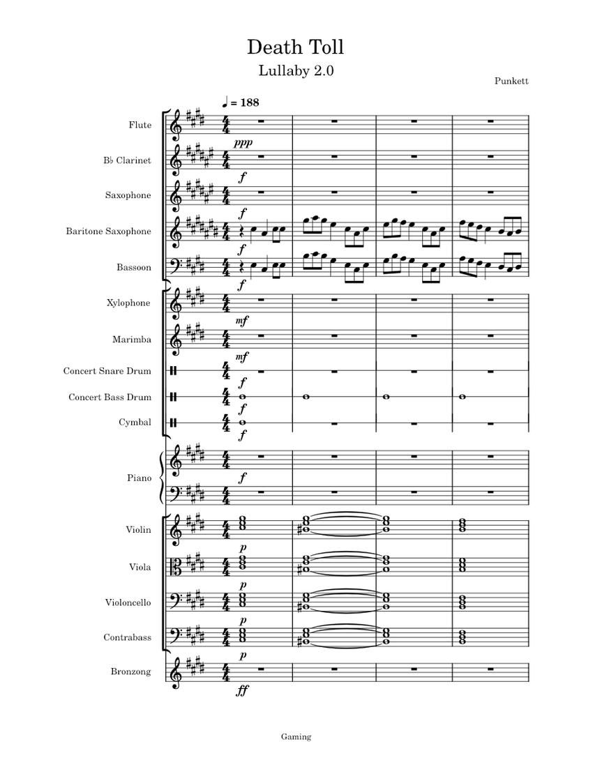 Death Toll – Punkett Sheet Music for Piano, Flute, Clarinet in b-flat ...