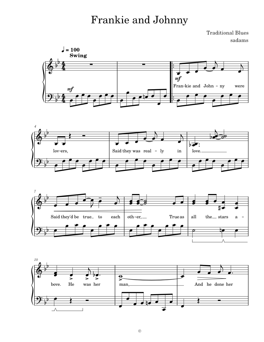 Frankie and Johnnie – Traditional Sheet Music for Piano (Solo) Easy ...