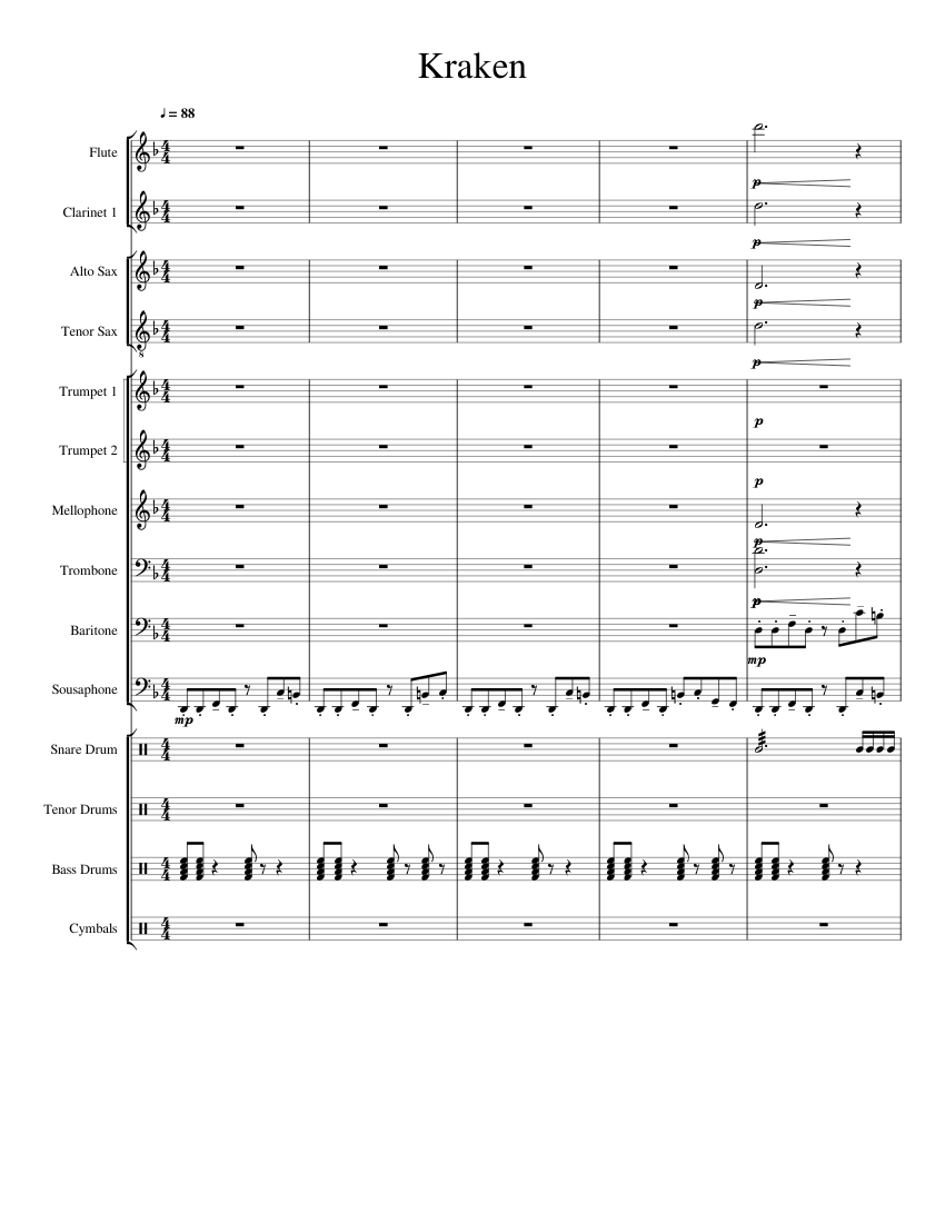Kraken Sheet music for Trombone, Mellophone, Flute, Clarinet in b-flat ...