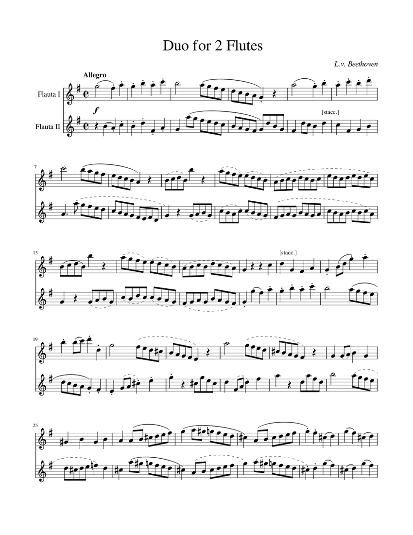 Duo for 2 flutes WoO 26 (full) - Beethoven Sheet Music for Flute ...