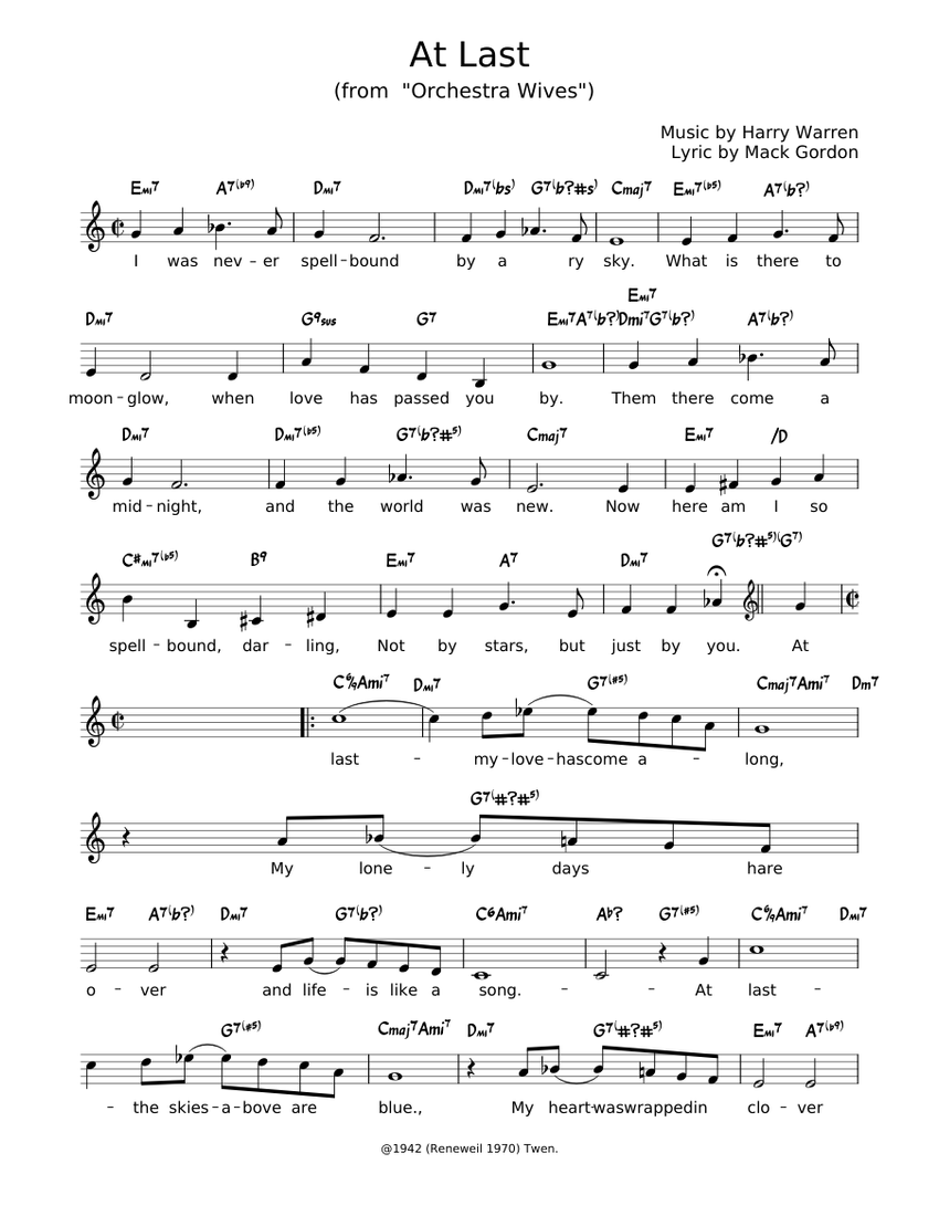 At Last Sheet Music for Piano (Solo) Easy | MuseScore.com