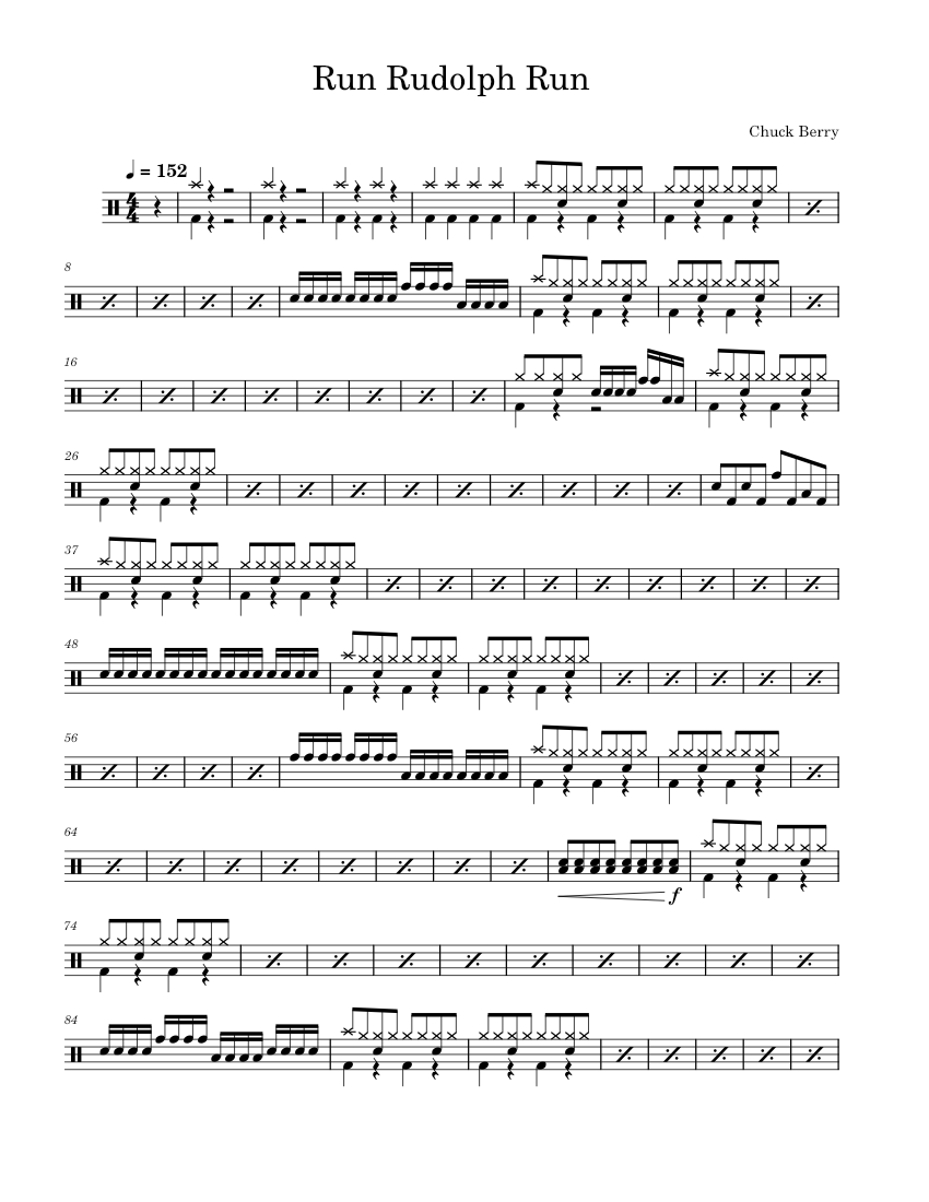 Run rudolph run – Chuck Berry Run Rudolph Run Sheet Music for Drum ...