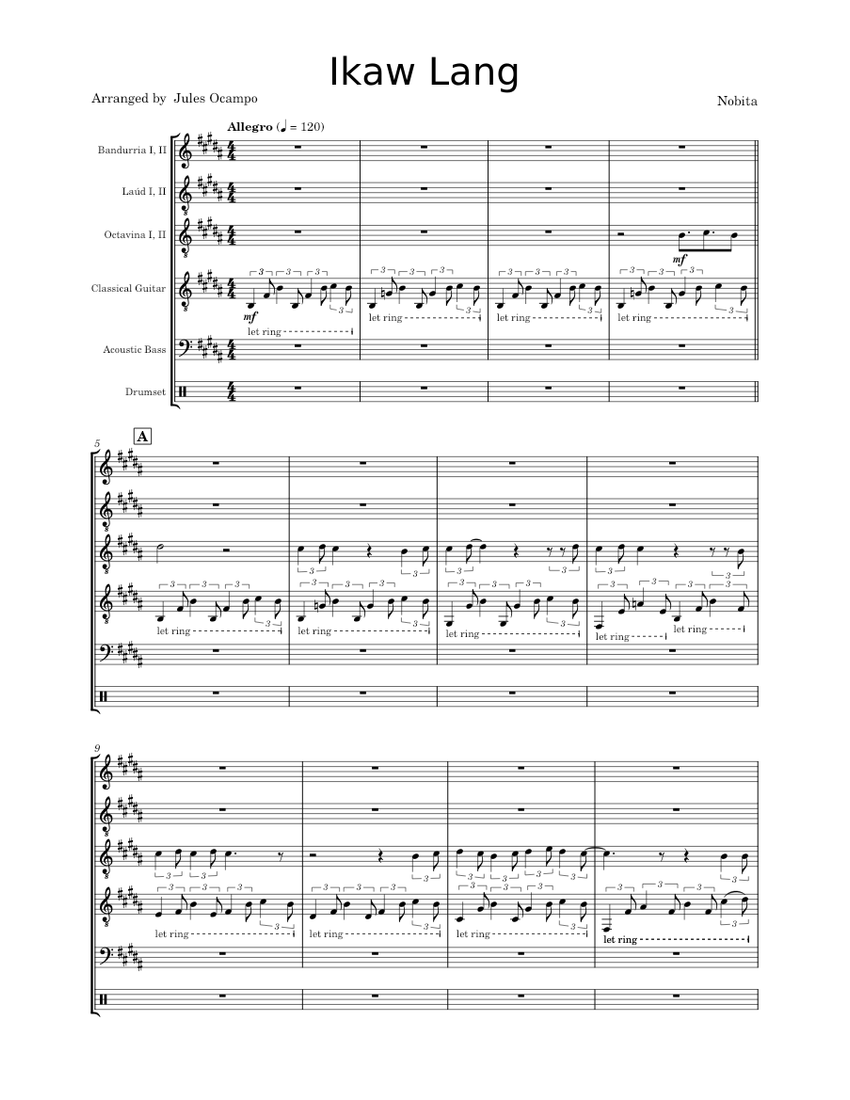 Ikaw Lang - Nobita (Rondalla) Sheet music for Violin, Viola, Cello ...