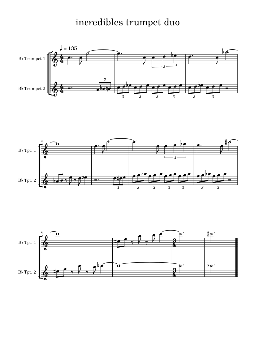 incredibles trumpet duo Sheet music for Trumpet in b-flat (Brass Duet) | Musescore.com