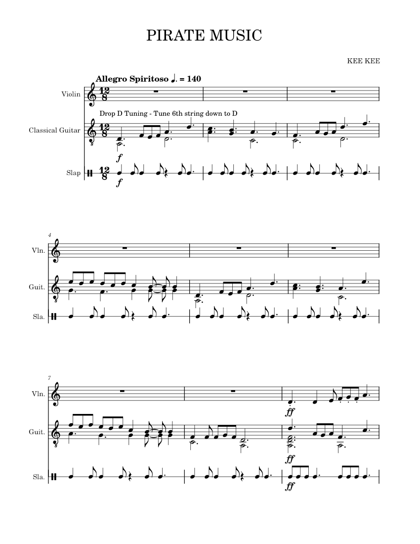 PIRATE MUSIC Sheet music for Violin, Guitar, Slap (Mixed Trio ...