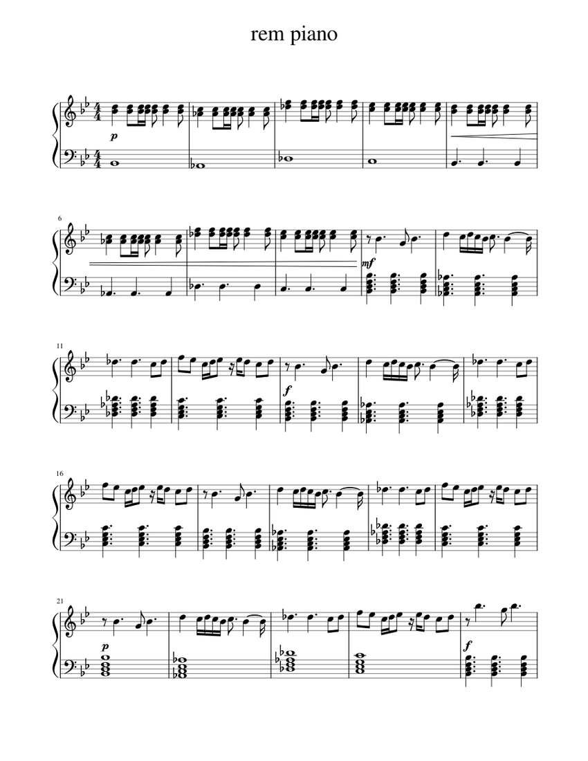 rem piano Sheet music for Piano (Solo) Easy | Musescore.com
