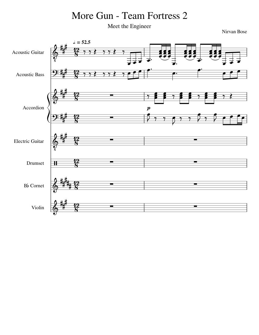 More Gun - Team Fortress 2 Sheet Music for Accordion, Cornet, Violin ...