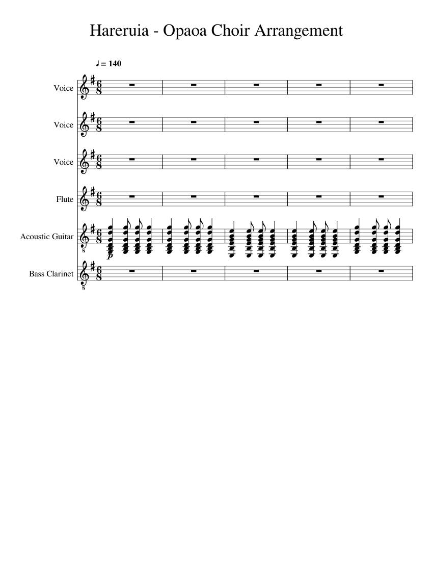 Hareruia Opaoa Choir Arrangement Sheet Music for Vocals, Flute ...