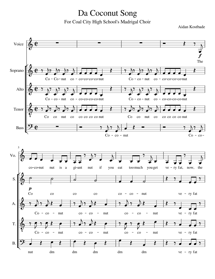 Da Coconut Song Sheet Music for Soprano, Alto, Tenor, Bass voice & more ...
