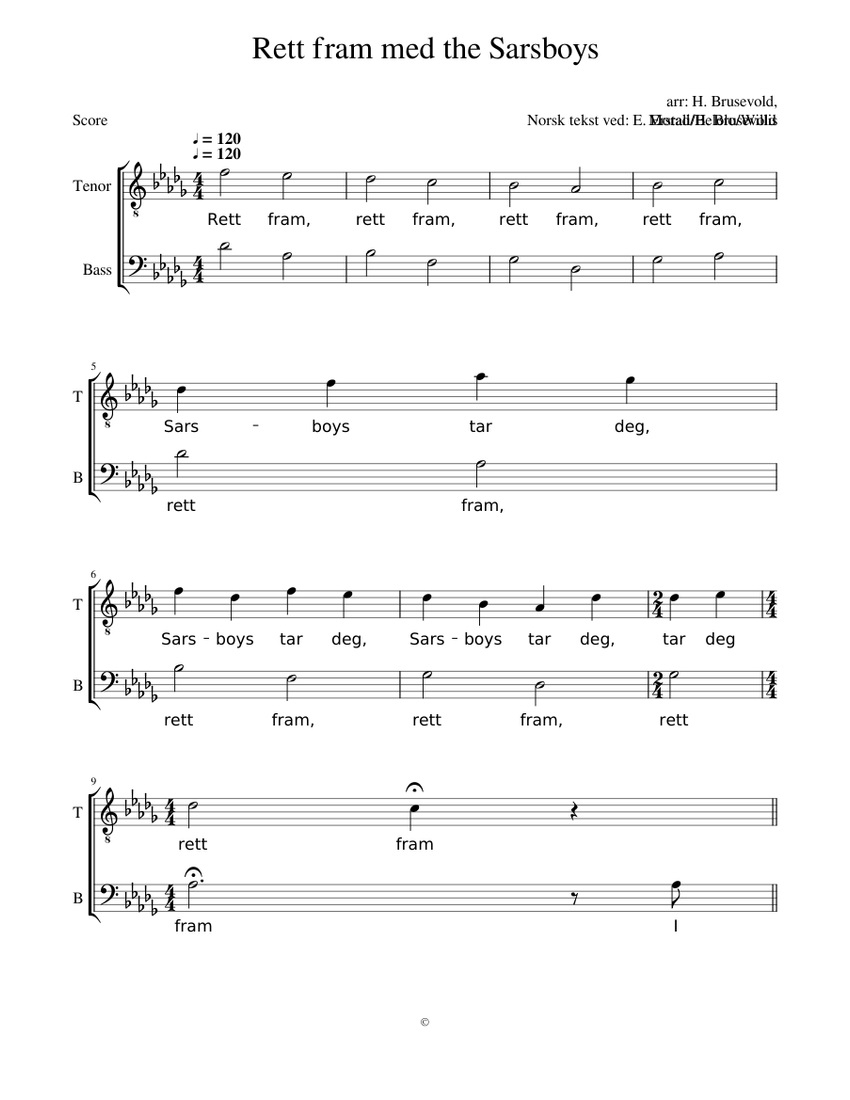 rett fram TB Sheet music for Tenor, Bass voice (Choral) | Musescore.com