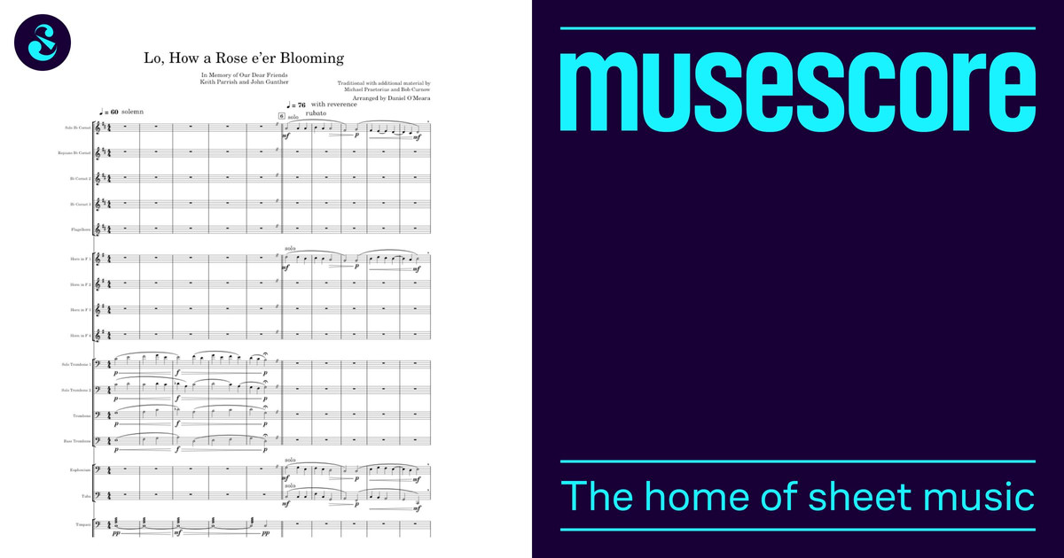 Lo, How a Rose e’er Blooming for Brass Band Sheet Music for Trombone ...