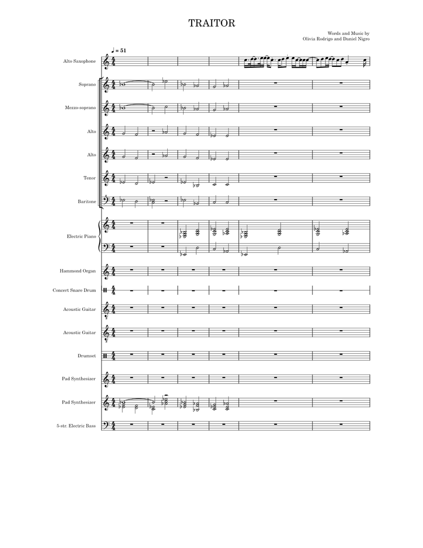 Traitor - Olivia Rodrigo Sheet music for Piano, Organ, Vocals ...