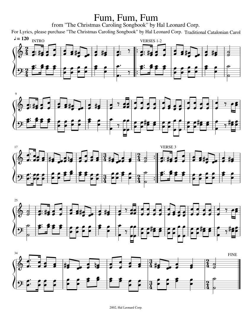 Fum Fum Fum Sheet Music for Piano (SATB) Easy | MuseScore.com