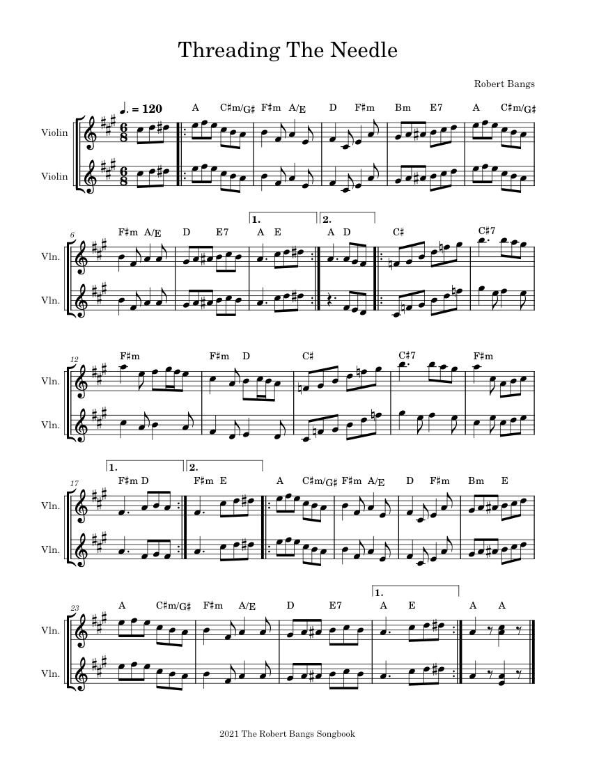 Threading The Needle Sheet Music for Violin (String Duet) | MuseScore.com