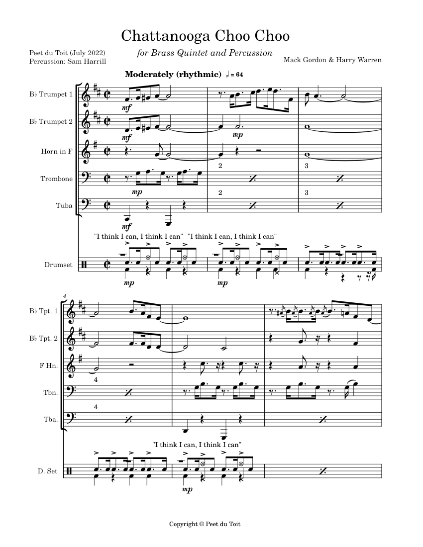 Chattanooga Choo Choo – Mack Gordon / Harry Warren Sheet Music for ...