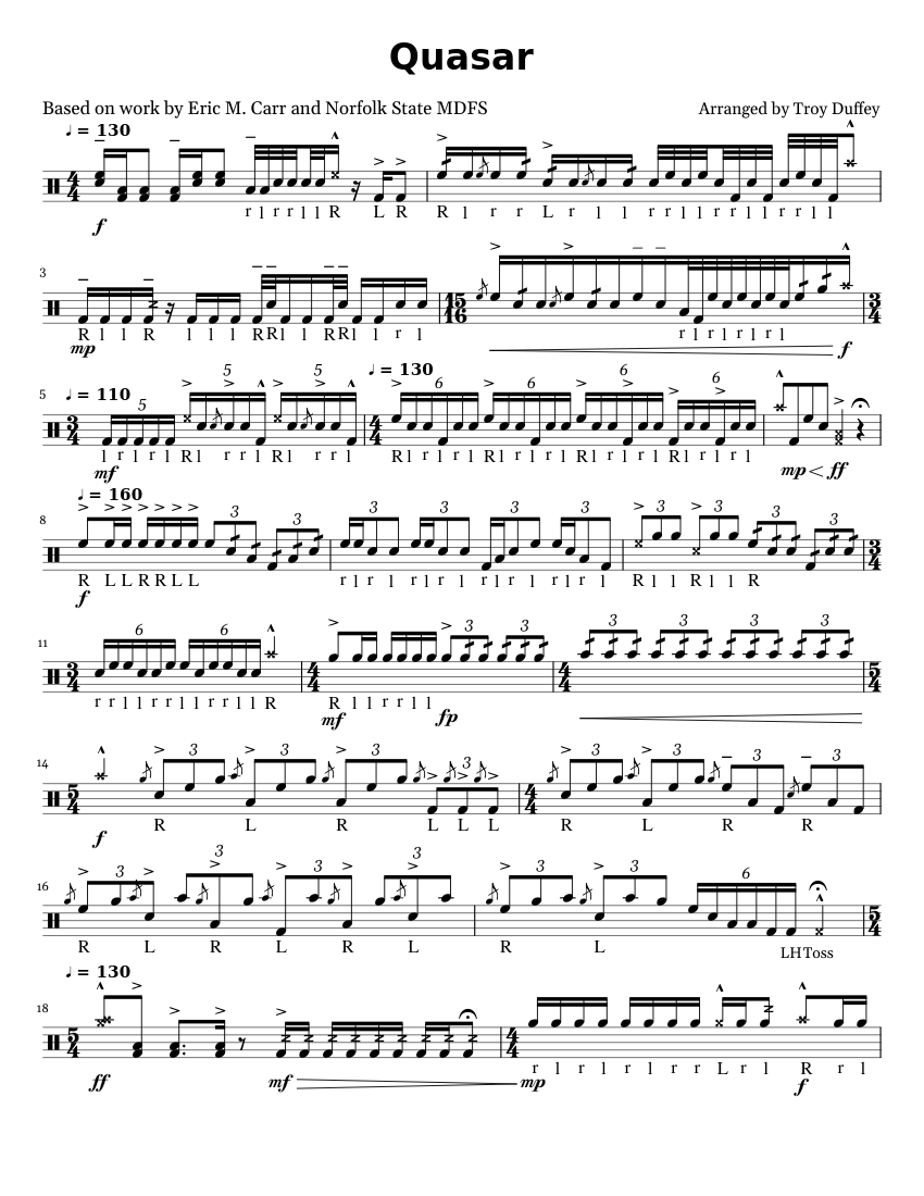 Quasar Sheet music for Tenor drum (Solo) | Musescore.com
