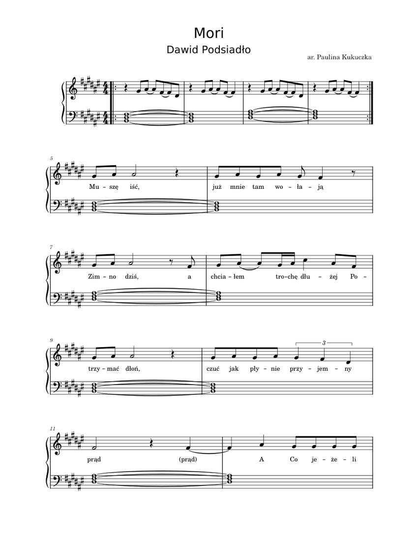 Mori Dawid Podsiadło Sheet music for Piano (Solo) | Musescore.com