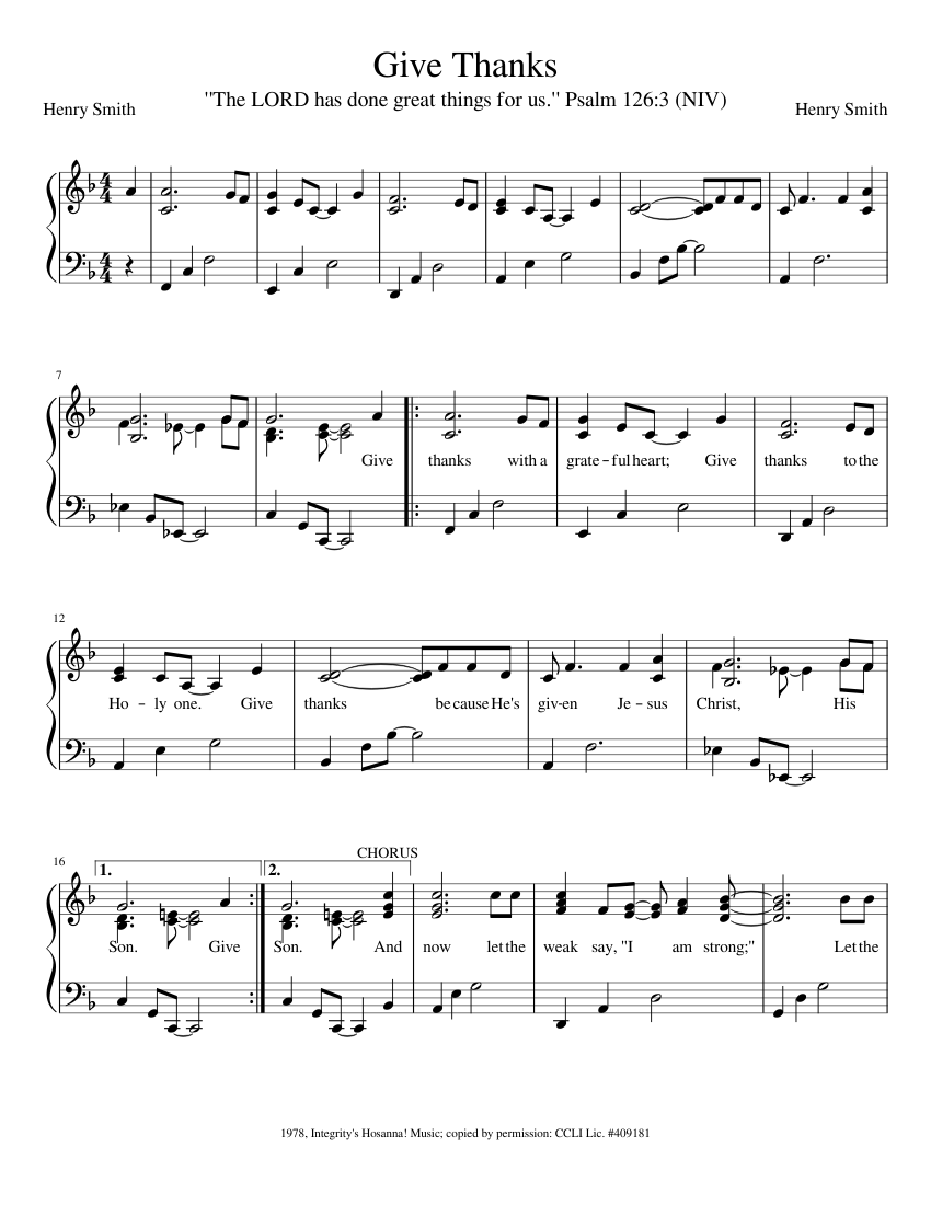 Give Thanks Sheet Music for Piano (SATB) Easy | MuseScore.com