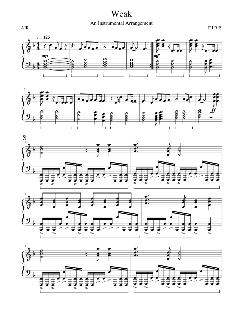 #6 - AJR - Weak Sheet Music for Piano (Solo) | MuseScore.com