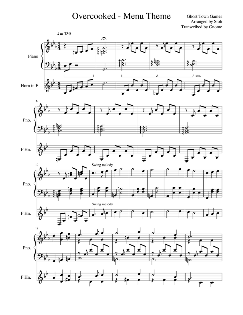 Overcooked Theme Sheet Music for Piano, French horn (Solo) | MuseScore.com