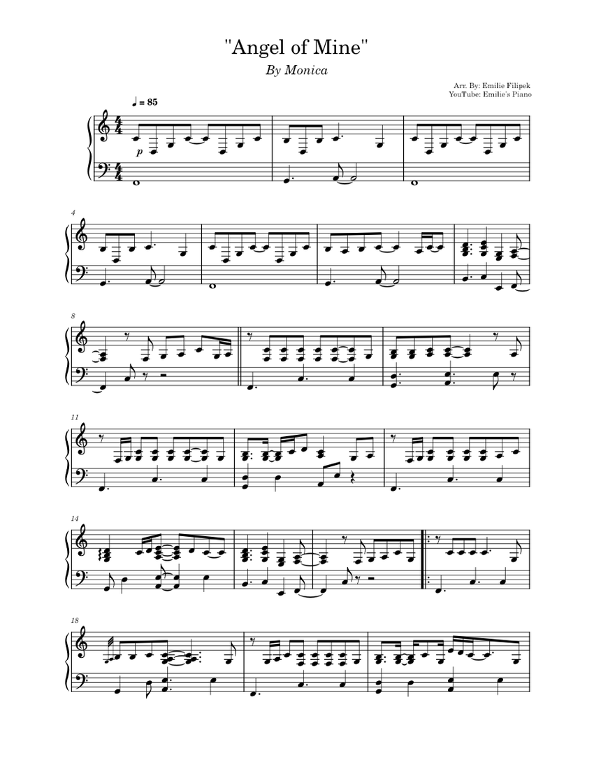 Angel of Mine Sheet Music for Piano (Solo) | MuseScore.com