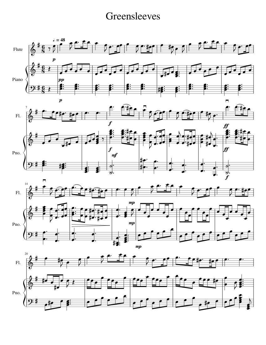 Greensleeves Sheet Music for Piano, Flute (Solo) | MuseScore.com