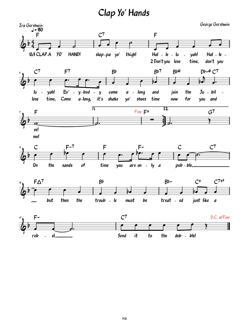 Clap Yo' Hands (Lead sheet with lyrics ) Sheet Music for Piano (Solo ...