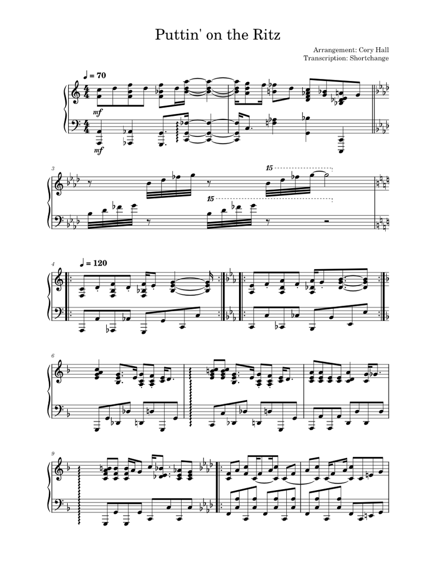 Puttin' On the Ritz – Irving Berlin Sheet Music for Piano (Solo ...