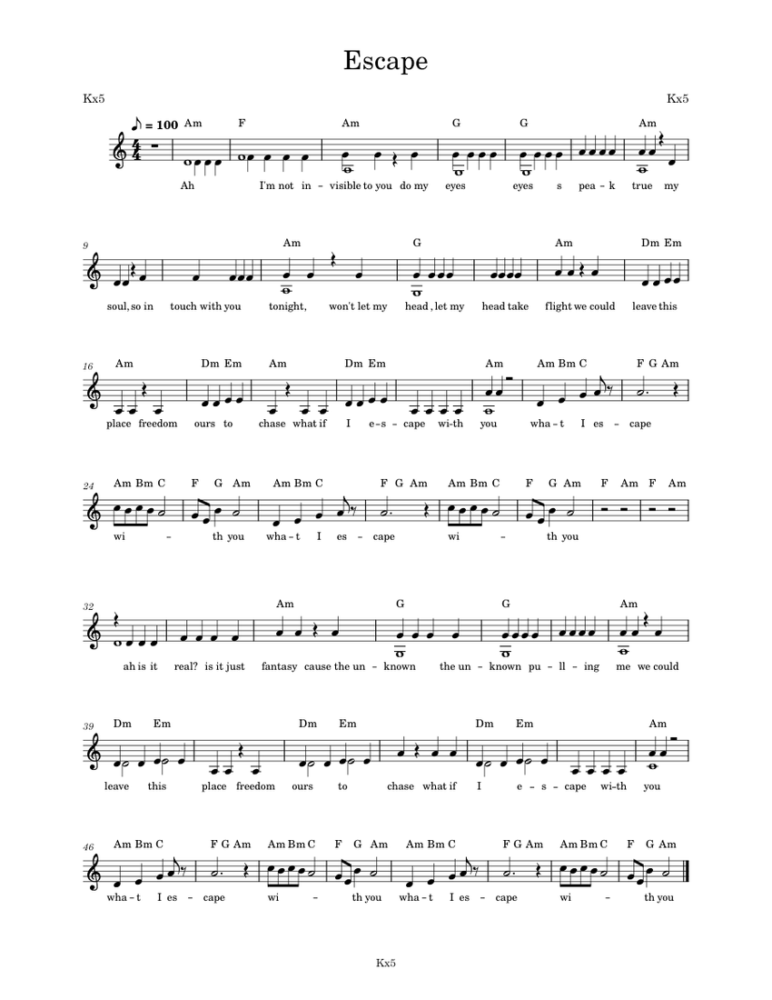 Escape – Kaskade Escape(simple chords) - Kx5 Sheet music for Piano ...