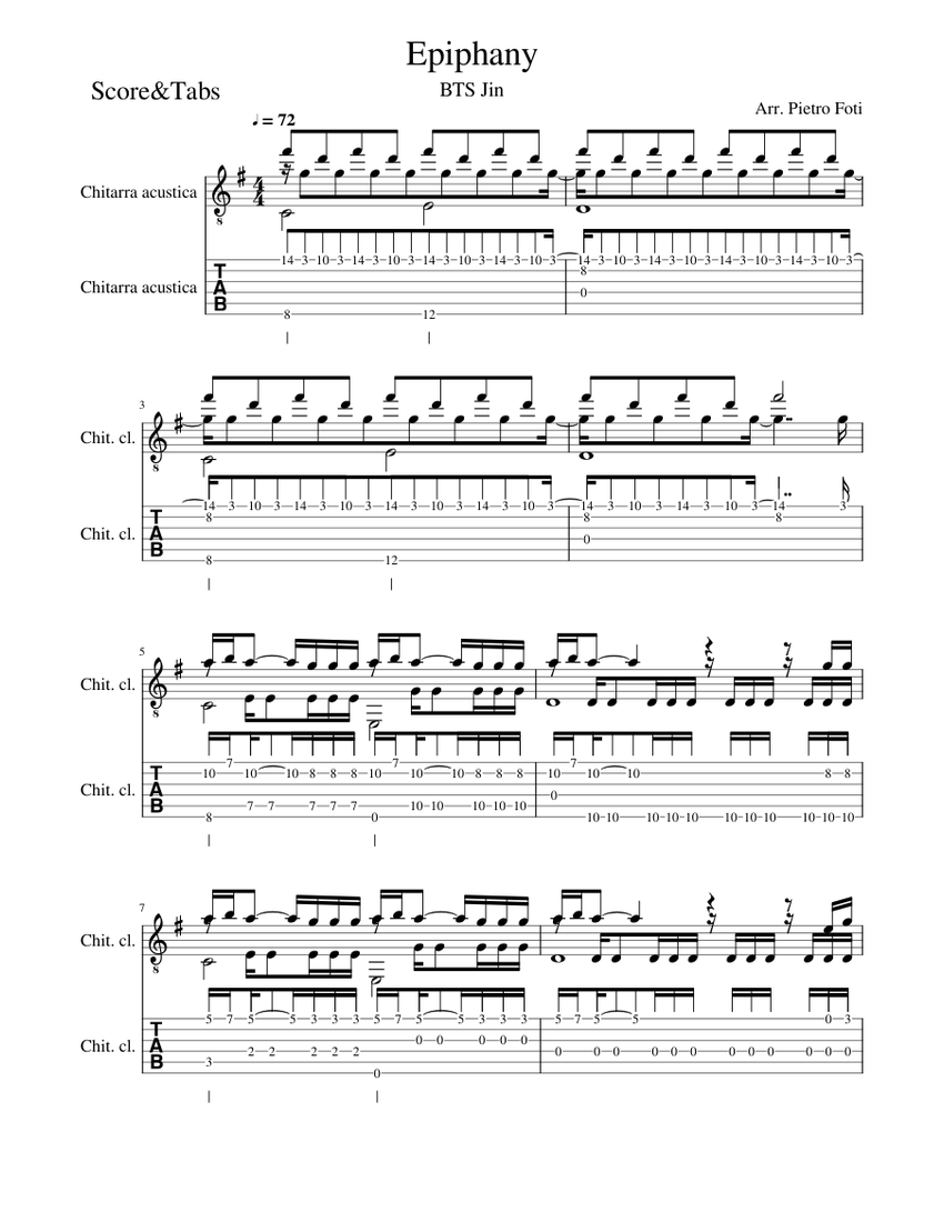 BTS Jin - Epiphany | Guitar Score & Tabs Sheet music for Guitar (Solo) | Musescore.com