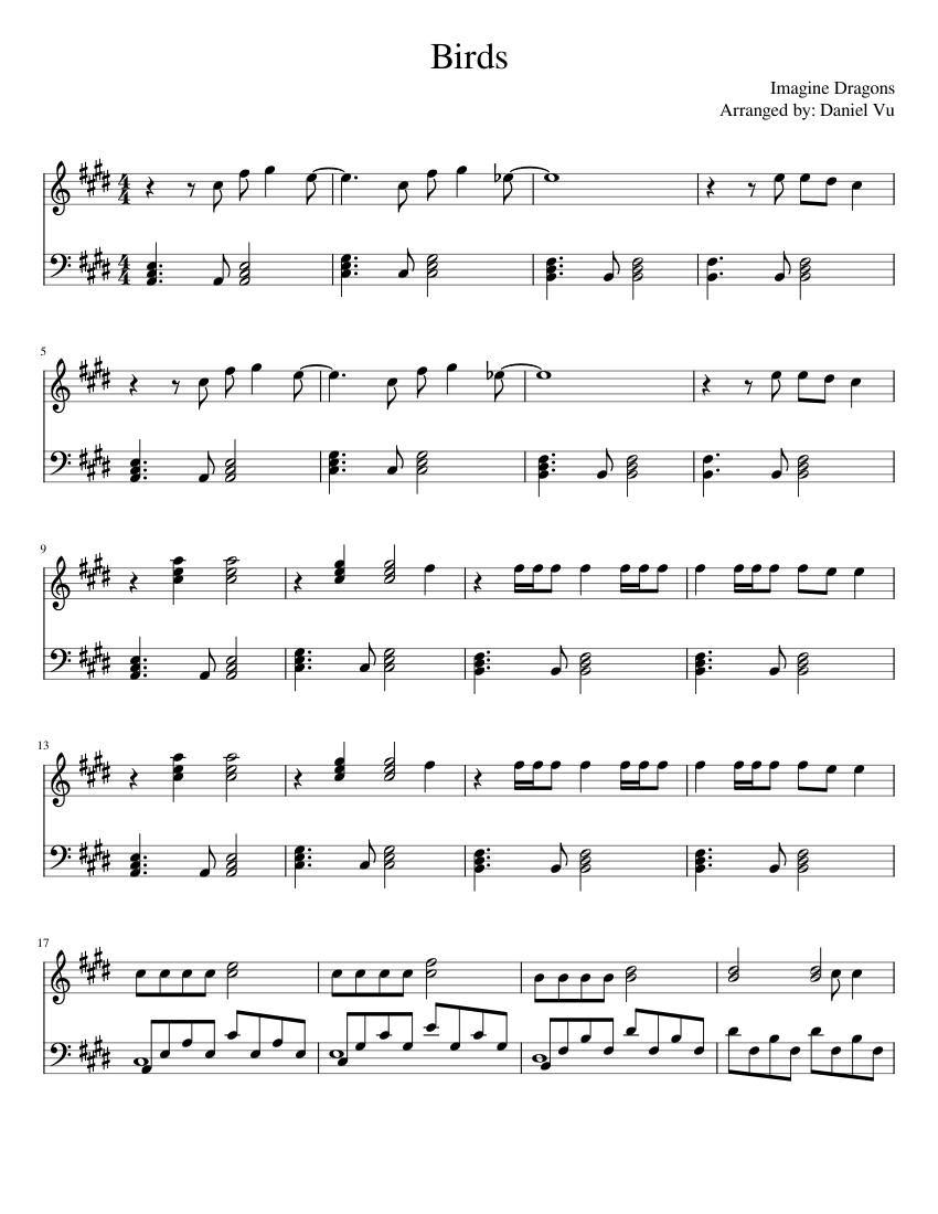 Birds - Imagine Dragons Piano Sheet Music for Piano (Solo) | MuseScore.com