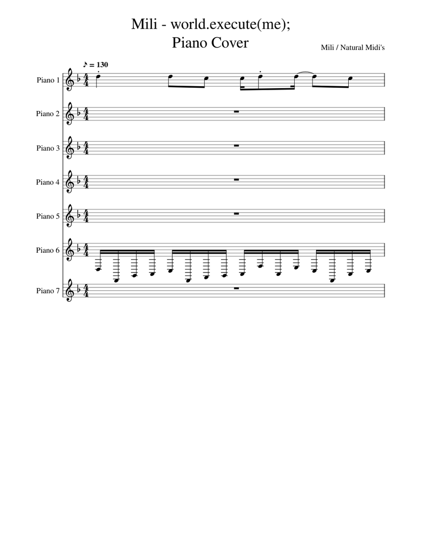 Mili - world.execute(me); Sheet Music for Piano (Mixed Ensemble ...