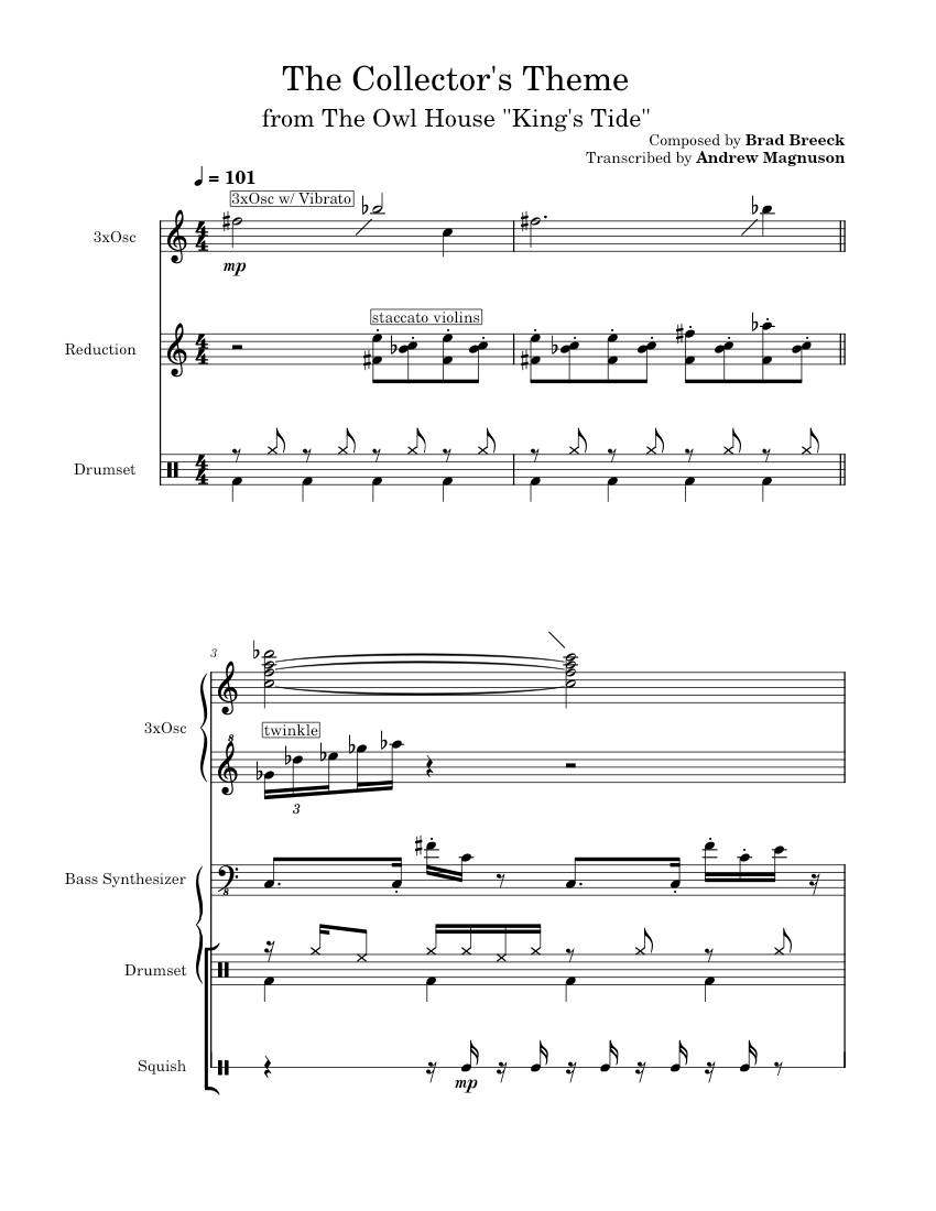 Collector Theme – Brad Breeck Sheet Music for Piano, Crash, Bass guitar ...
