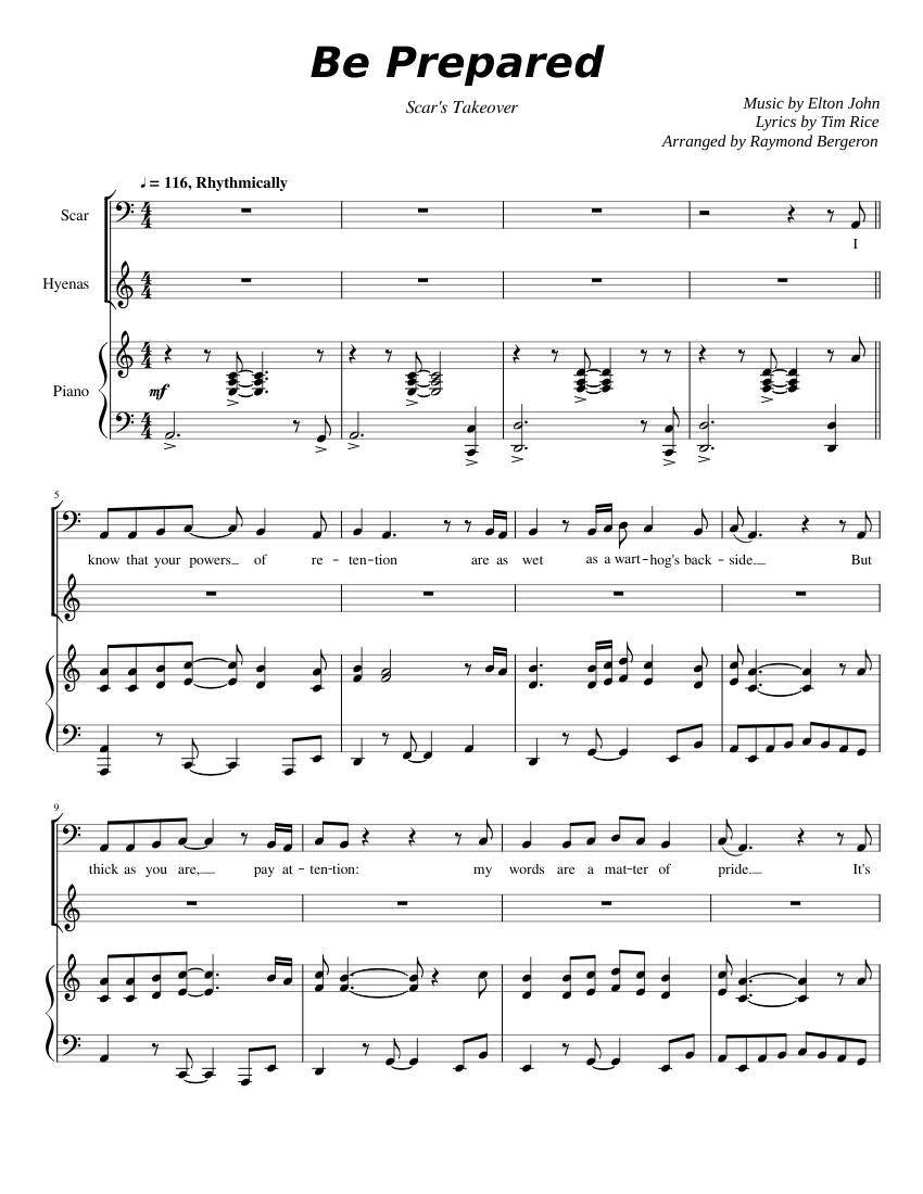 Be Prepared Revision 1.5 Sheet music for Piano, Soprano, Bass voice ...