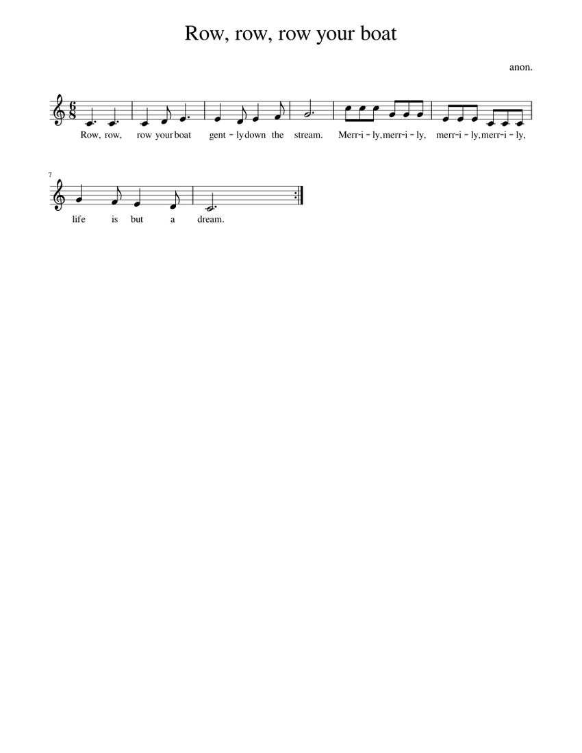 Row, row, row your boat Sheet Music for Piano (Solo) easy | MuseScore.com