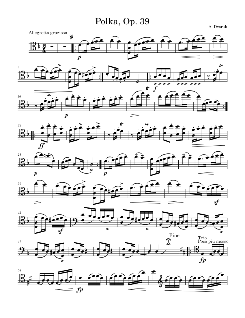 Polka op. 39 – Antonín Dvořák Cello Sheet Music for Vocals (Mixed Duet ...