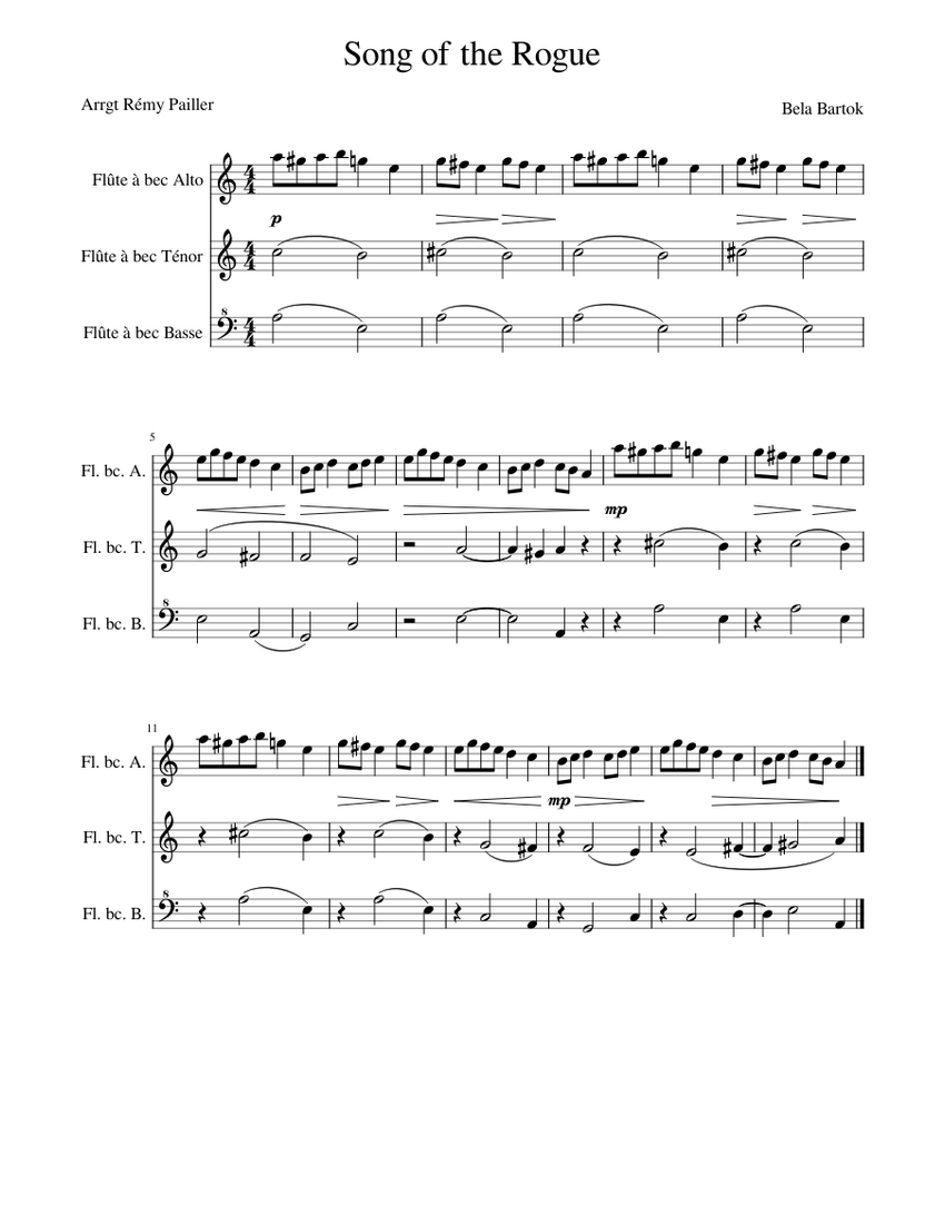 Song of the Rogue Sheet music for Recorder (Woodwind Quartet ...