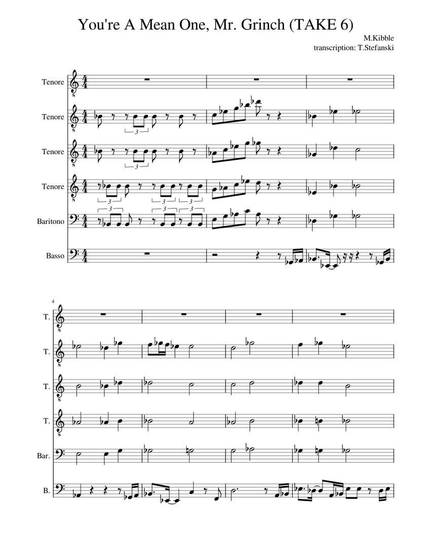 You're A Mean One, Mr. Grinch Sheet music for Tenor, Bass voice ...
