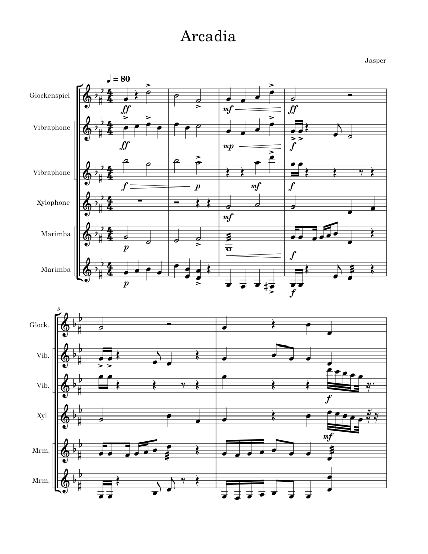Arcadia Sheet music for Vibraphone, Glockenspiel, Marimba, Xylophone (Percussion Ensemble ...