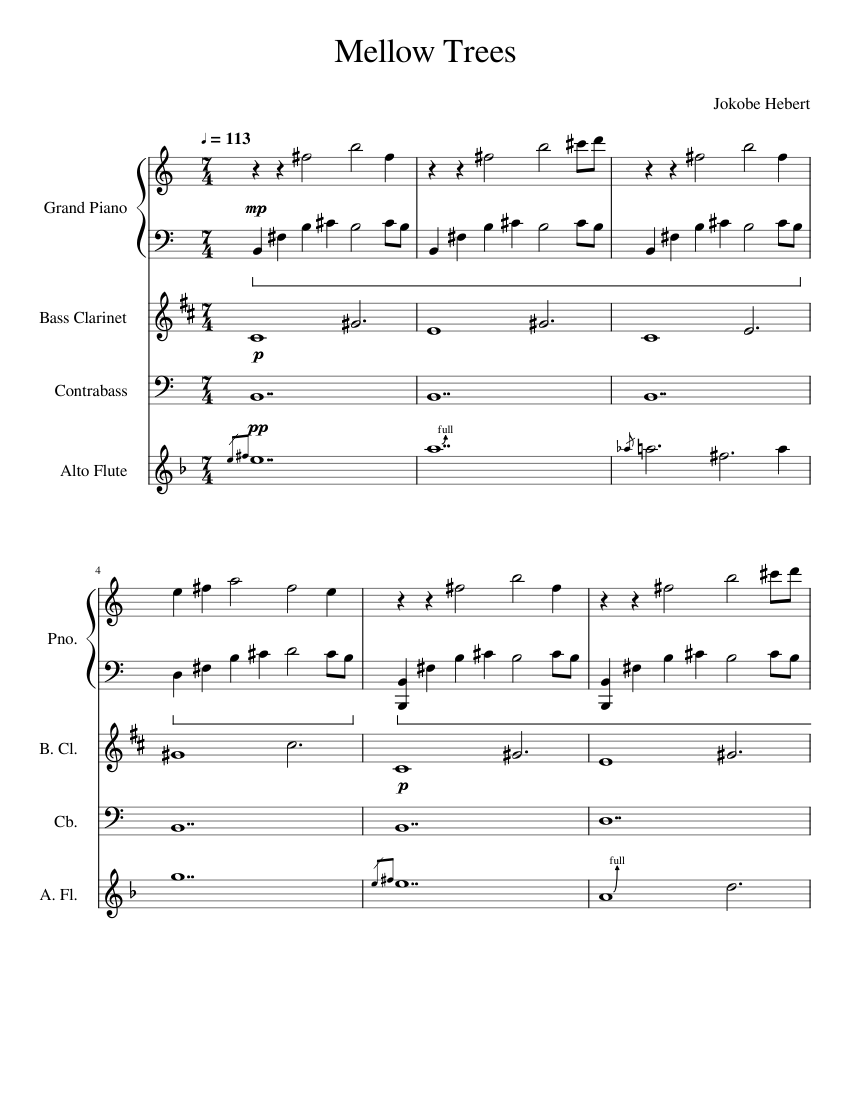 Mellow_Trees Sheet Music for Piano, Clarinet bass, Contrabass, Flute ...