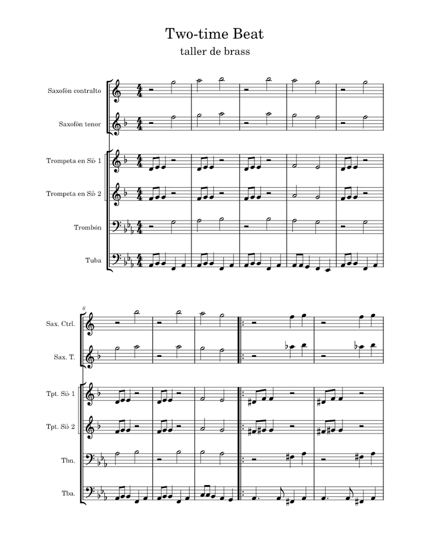 Two-time Beat Sheet music for Trombone, Tuba, Saxophone alto, Saxophone ...