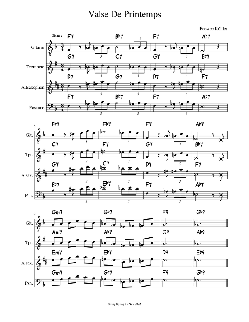 Valse De Printemps Sheet Music for Trombone, Saxophone alto, Trumpet in ...