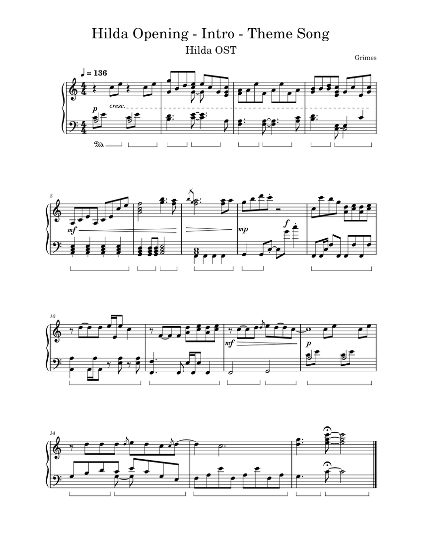 Hilda Opening - Intro - Theme Song – Grimes Sheet Music for Piano (Solo ...