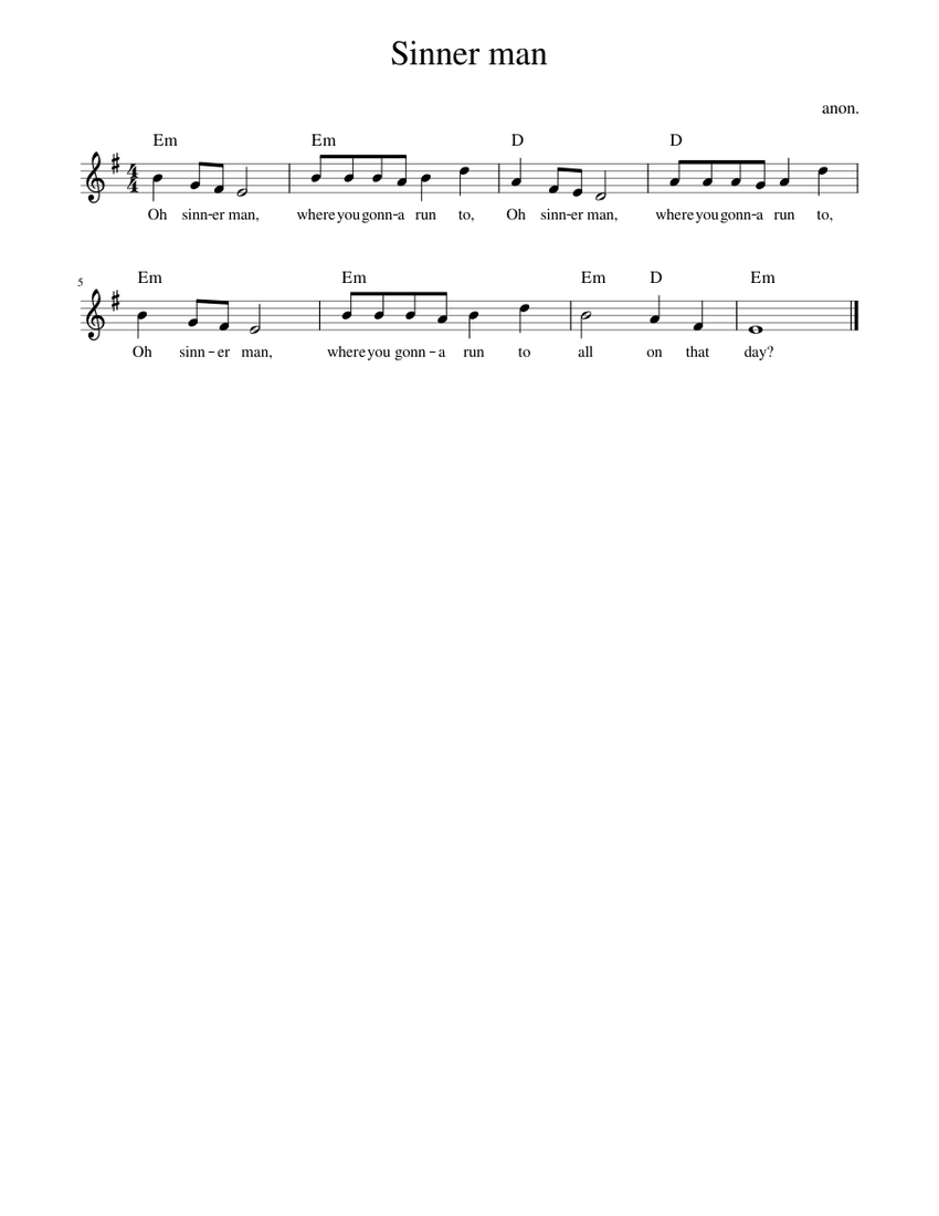Sinner man Sheet music for Piano (Solo) Easy | Musescore.com