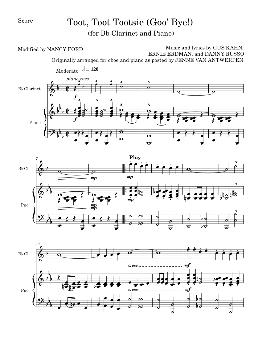 Toot, Toot, Tootsie! – Gus Kahn, Ernie Erdman, and Dan Russo (Bb ...