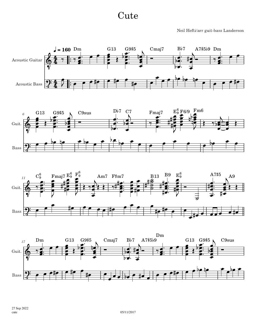 Cute – Neal Hefty Sheet Music with Chords for Guitar, Bass guitar (Solo ...
