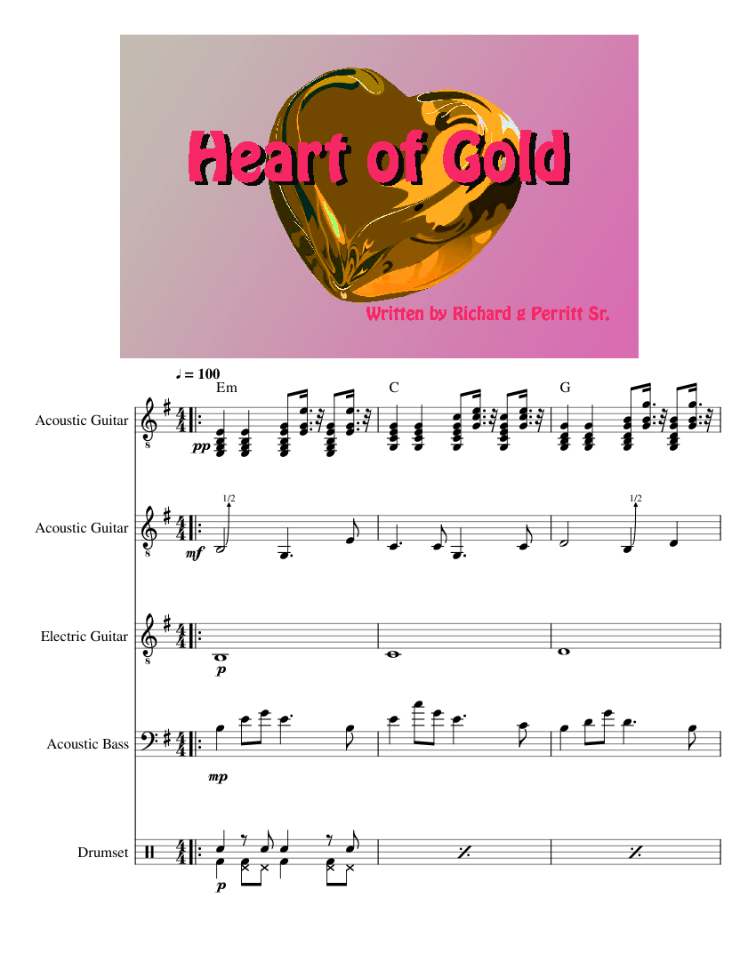 Heart of Gold Sheet Music with Chords for Guitar, Bass guitar, Drum ...
