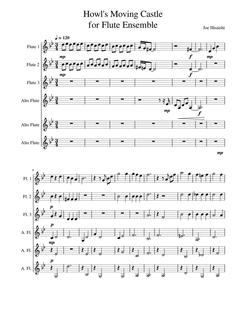 Howl's Moving Castle – Joe Hisaishi Sheet music for Flute, Flute alto ...