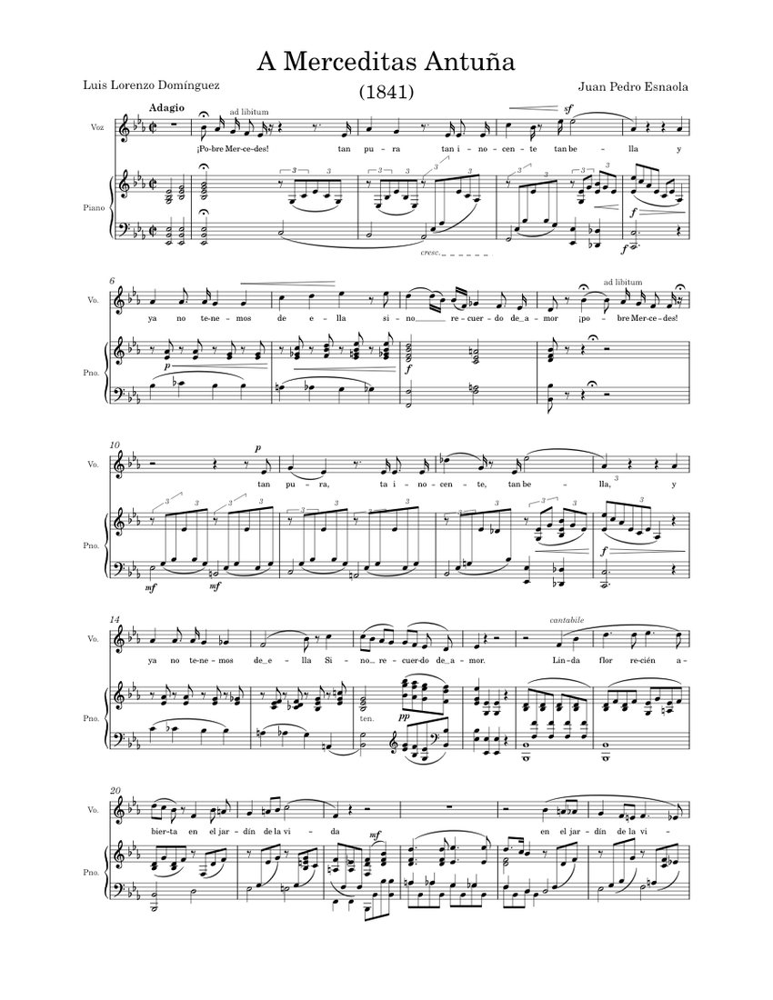 A Merceditas Antuña – Juan Pedro Esnaola Sheet music for Piano, Vocals ...