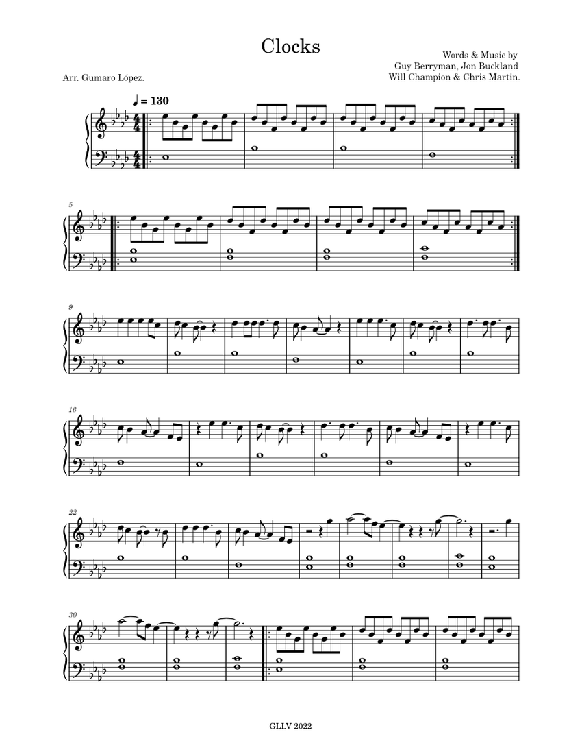 Clocks Sheet music for Piano (Solo) | Musescore.com